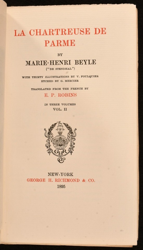 1895 3Vol La Chartreuse de Parme Marie-Henri Beyle Limited Edition E. P ...
