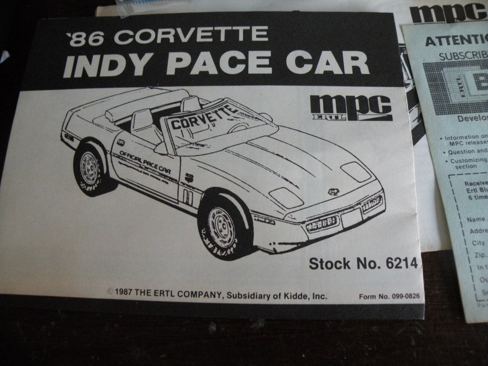 ERTL MPC Indy Pace Car Model kit 1:25 1987 #6214 Open no Box new W2 | eBay