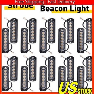 10-100pcs 6 LED Amber Grill Side Marker Emergency Strobe Light Bar Kit ...