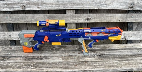 NERF LONGSHOT CS-6 DART GUN N-STRIKE BLUE YELLOW WORKING Complete Scope Mag | eBay