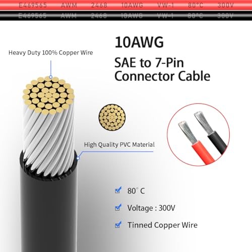7 Way Trailer Plug to SAE Cable,10AWG 7 Pin Trailer Plug to SAE ...