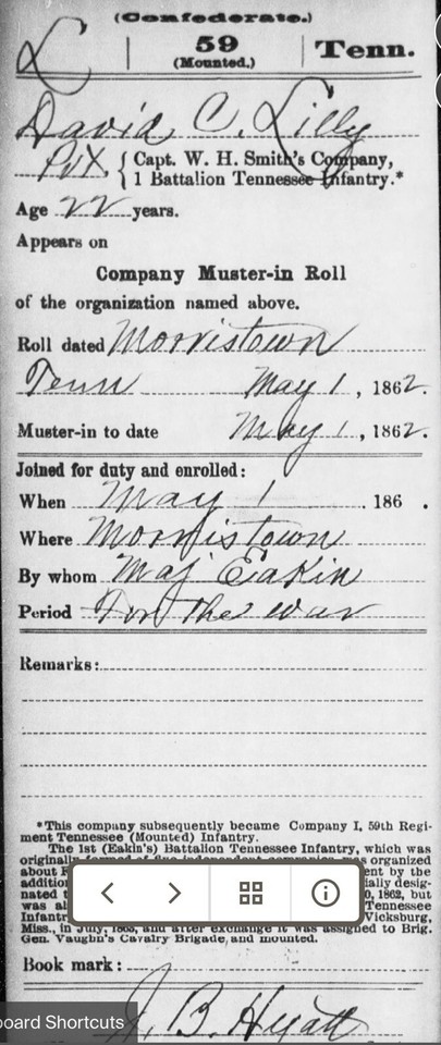 David Lilly 59th Tennessee Confederate Civil War Rare Regiment Eakin ...