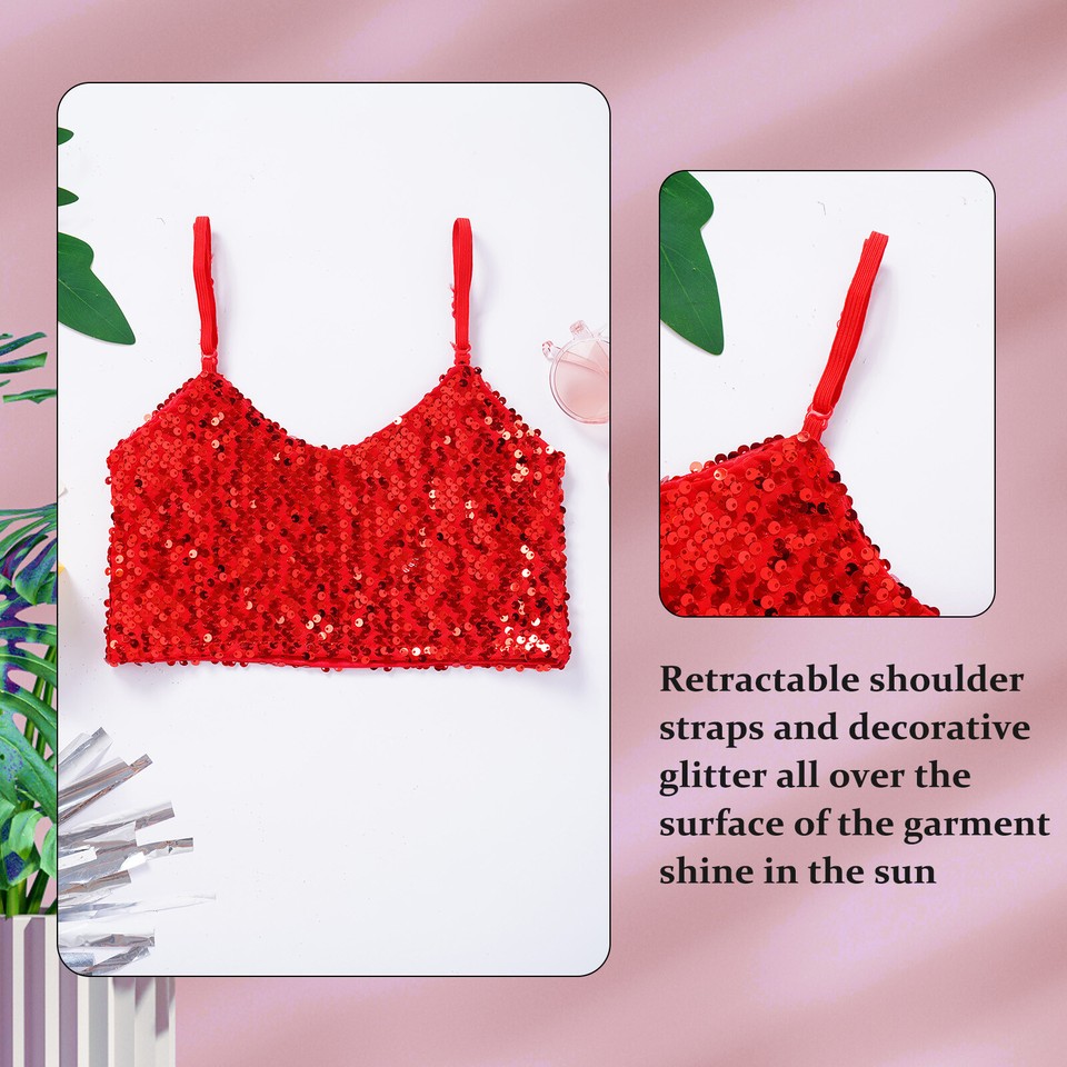 Kids Girls Stylish Adjustable Spaghetti Shoulder Straps Shiny Sequins ...