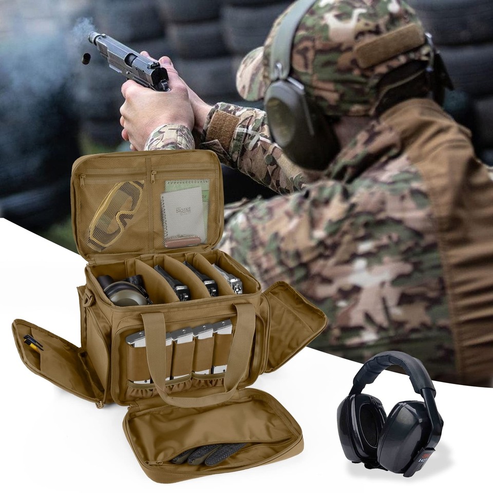DSLEAF Tactical Gun Range Bag for 4 Handguns, Pistol Shooting Range Bag ...