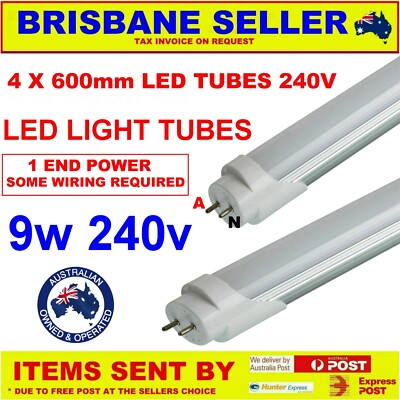 4 x LED T8 Tubes Replacement 1 End Power 9w 60cm 6500k Super Bright ...