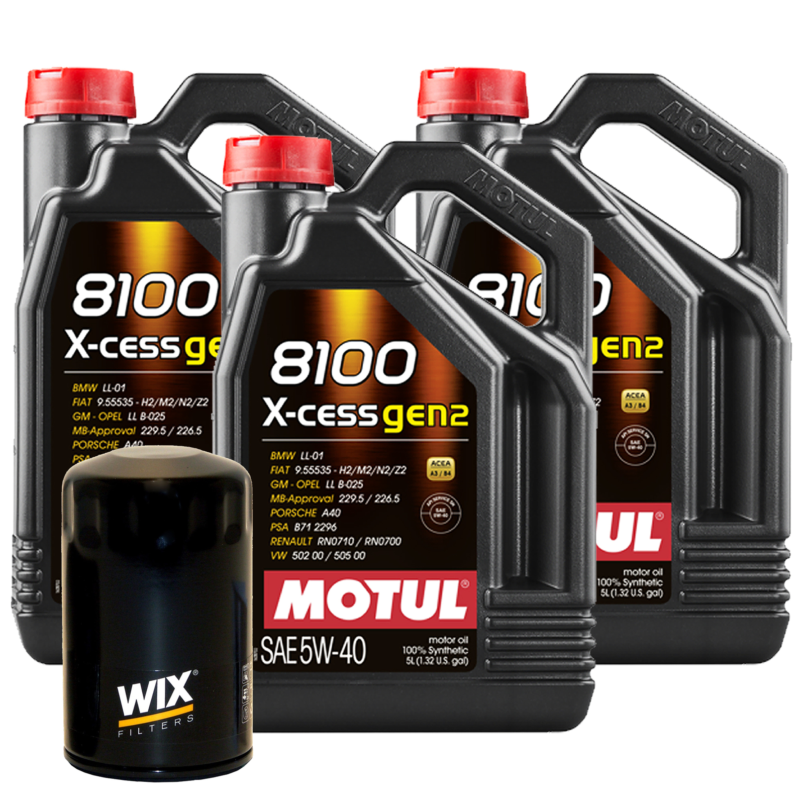15L Motul 8100 X-CESS GEN2 5W-40 Wix Filter Motor Oil Change Kit API SN ...