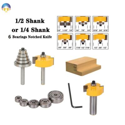 1/2 Inch 1/4 Inch Shank Rabbet Router Bit with 6 Bearings Set Milling ...
