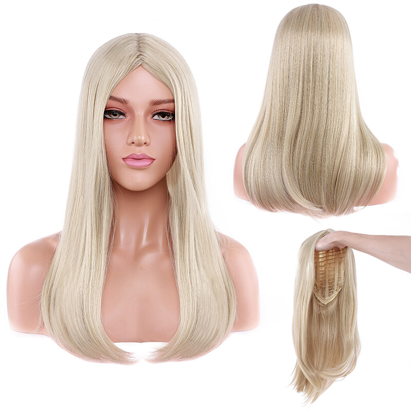 Long Blonde Hair Wigs with Bangs for Women Synthetic Natural Straight ...