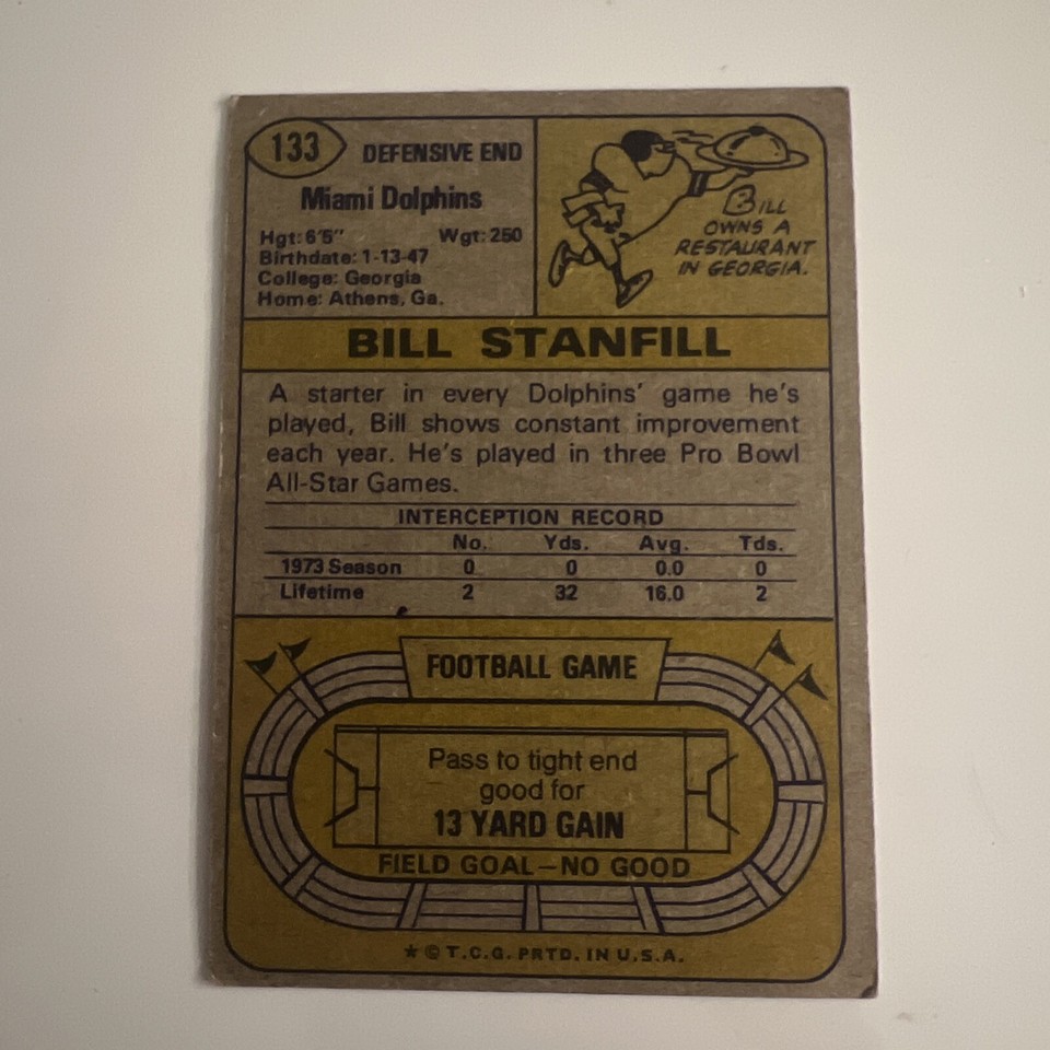 1974 Topps All Pro Football Bill Stanfill Miami Dolphins #133 | eBay
