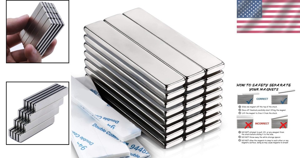 Neodymium Magnets Bar Magnets 24 Pack Powerful Rare Earth Metal 60x10x3 ...