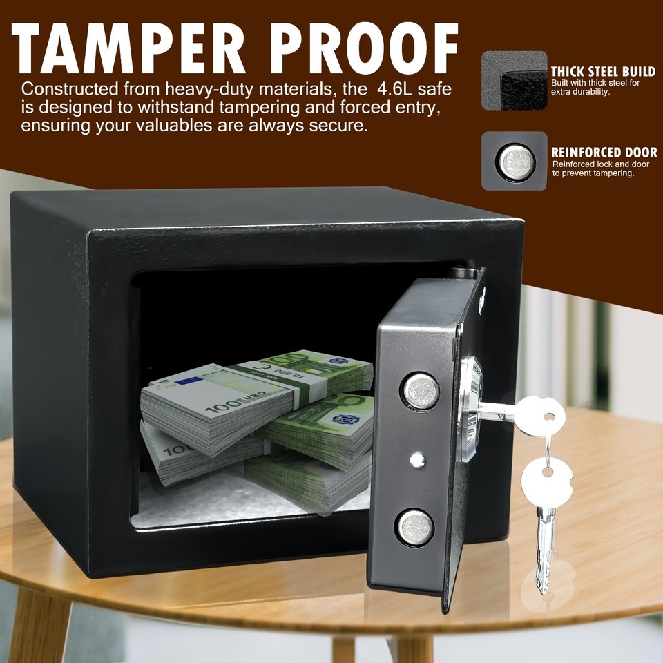 SOLID STEEL SAFE SECURITY HOME OFFICE MONEY CASH SAFETY BOX WITH KEY ...