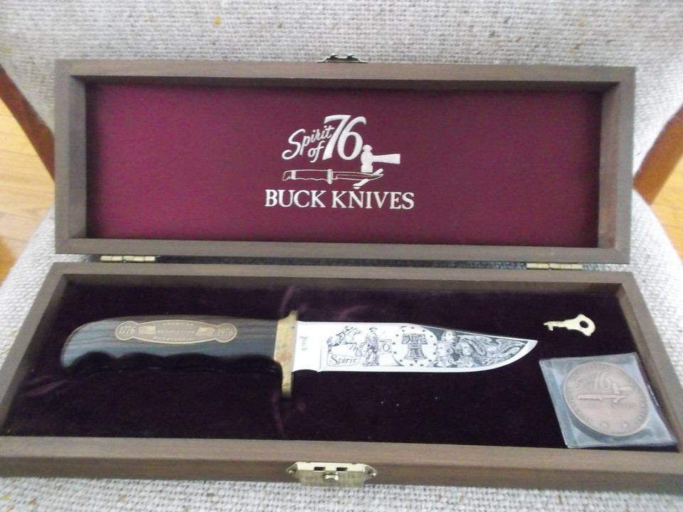 Buck Knifes, Spirit of 76 knife, with: coin, key, original box, papers ...