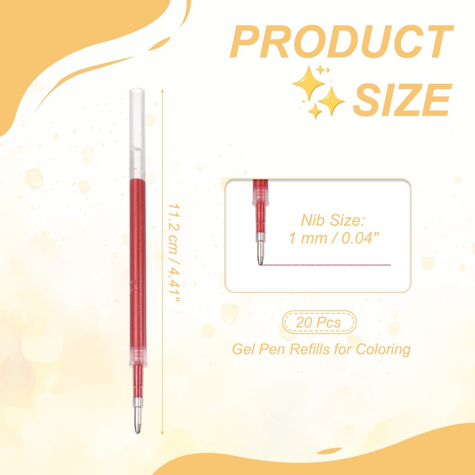 20Pack 1mm Gel Pen Refills for Coloring, Broad Point Sparkle, Red | eBay UK