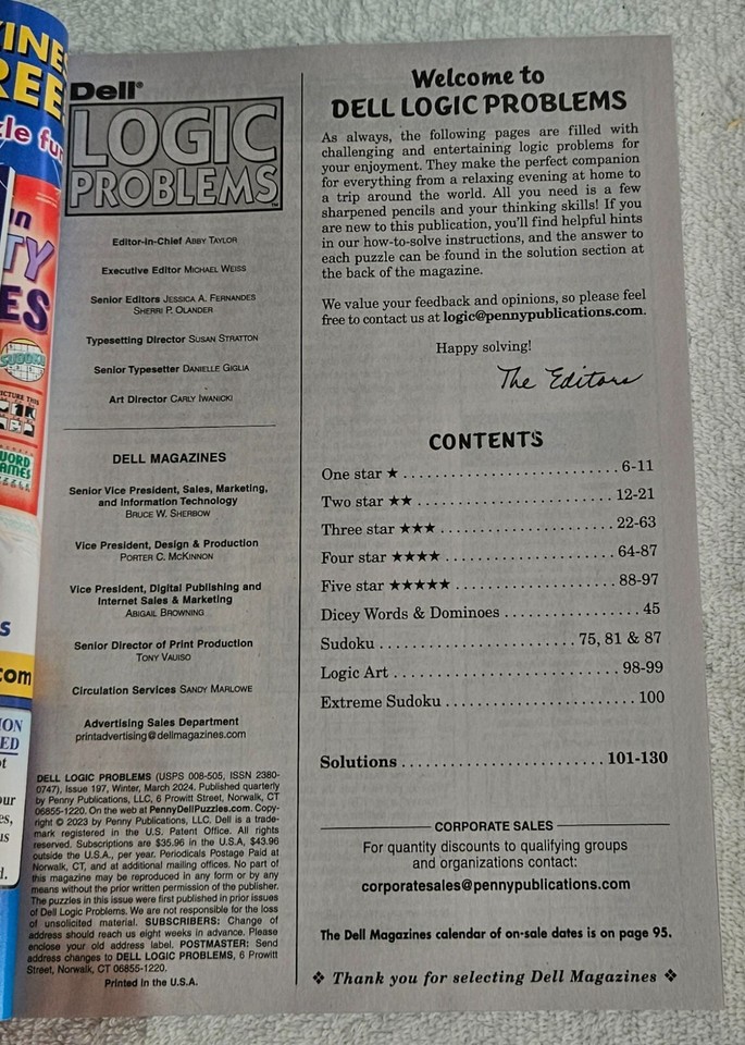 Lot 2 Penny Press Dell Logic Problems Puzzles Special Jumbo Editions ...