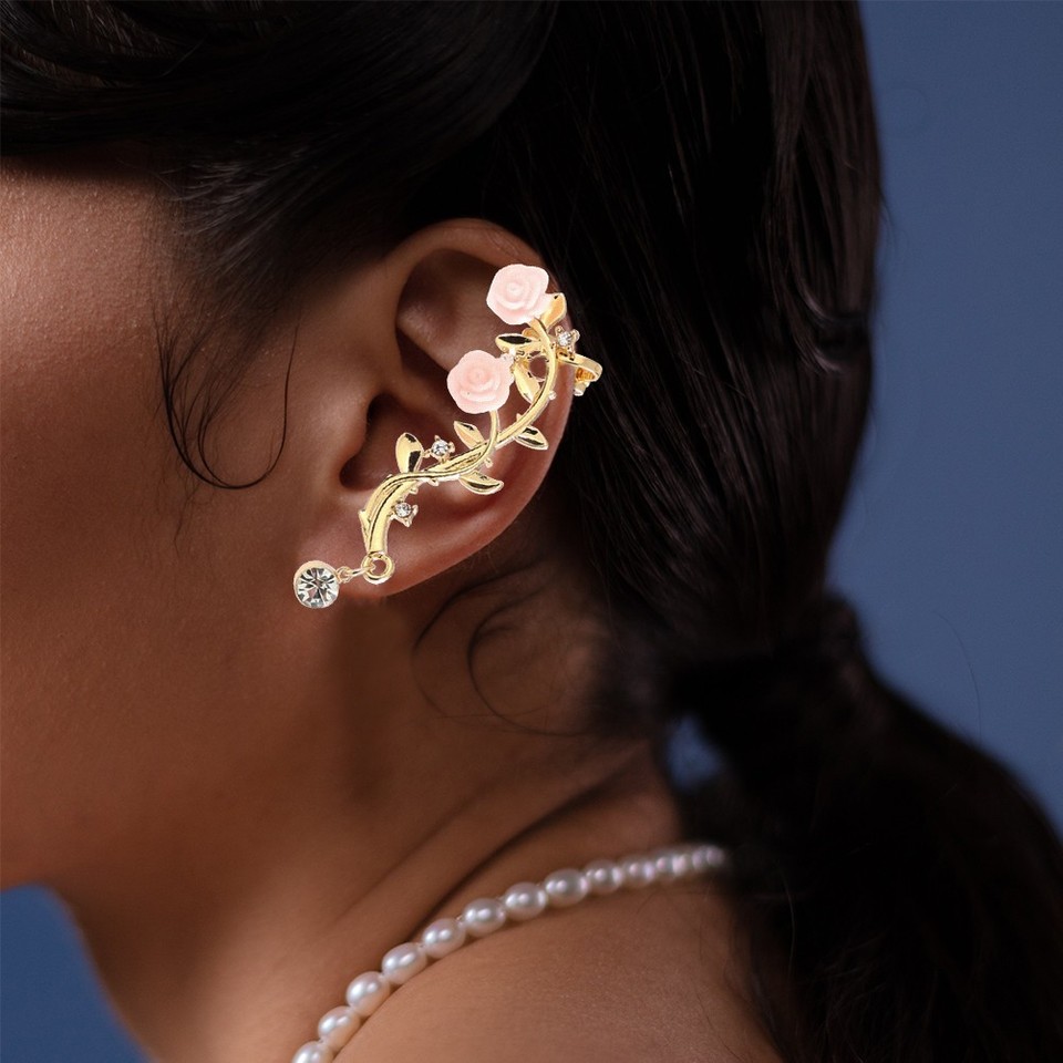 2 Pairs Ear Cuffs Earrings for Women Climbers Jewelry Rose Statement ...