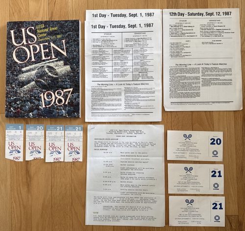US Open 1987 Tennis Program, 3 Daily Sheets, 4 Ticket Stubs + Chase ...