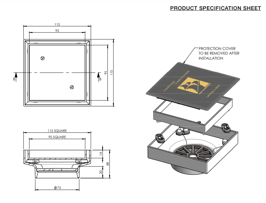 Bermuda Standard Tile Insert Square Floor Wastes 80mm Matt Black | eBay ...