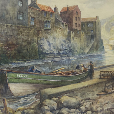 Antique Watercolor Painting Fred E. Graham Listed Artist Fishing Boat ...