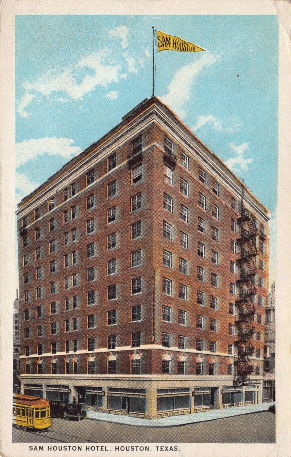 Sam Houston Hotel Postcard Pennant Flag Bus Trolley Car Texas TX US ...