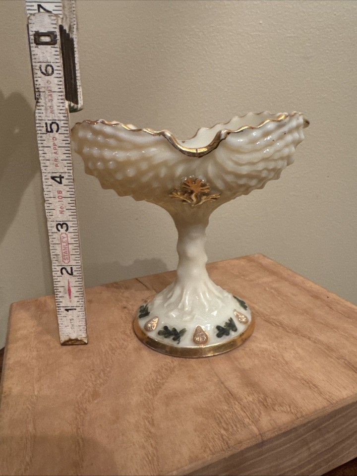 Antique Northwood Argonaut Shell Custard Glass Jam Compote Gilt Uranium ...