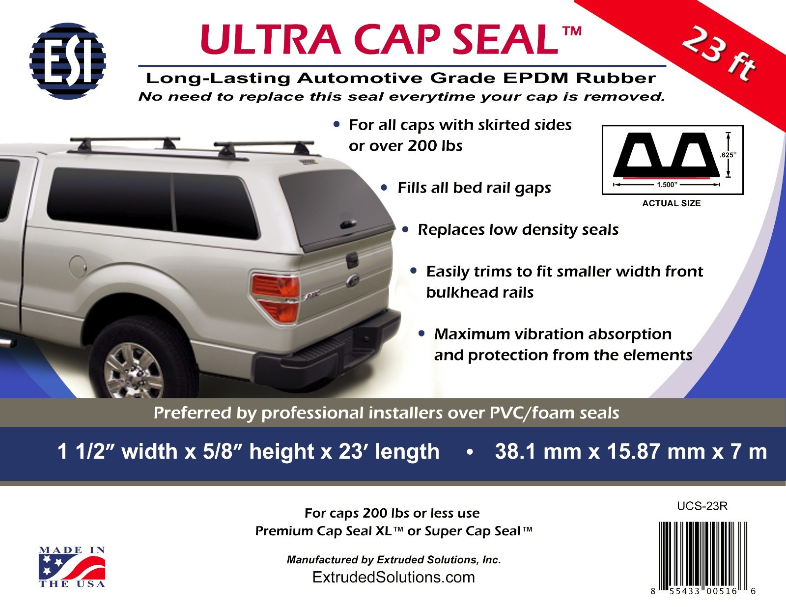 Ultra Cap Seal™ 23ft EPDM Rubber Seal for Truck Cap, Camper Shell over ...