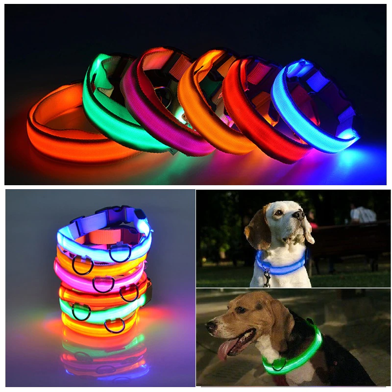 LED Adjustable Dog Collar Blinking Flashing Light Up Glow Pets Safety ...