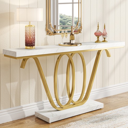 Tribesigns White Faux Marble Wood Console Table Entryway Table with ...