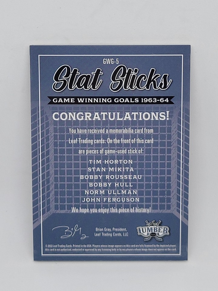 2022 Leaf Lumber Stat Sticks #8/35 Horton Mikita Hull Ullman 6 Player ...