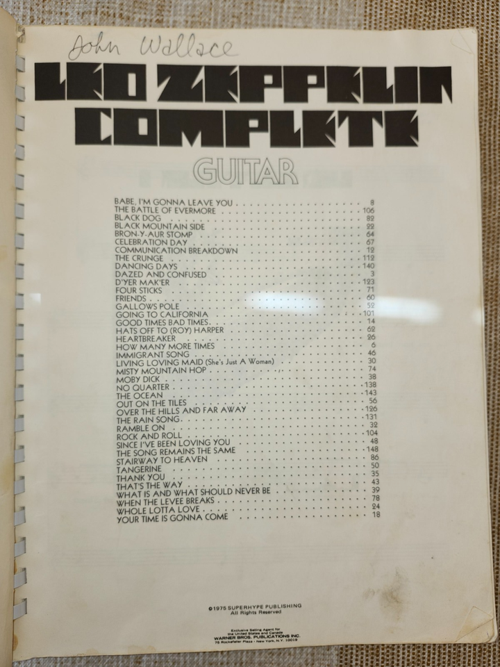 Vintage Led Zeppelin Complete Guitar Song Book 1975 Warner Bros Tabs 40 ...