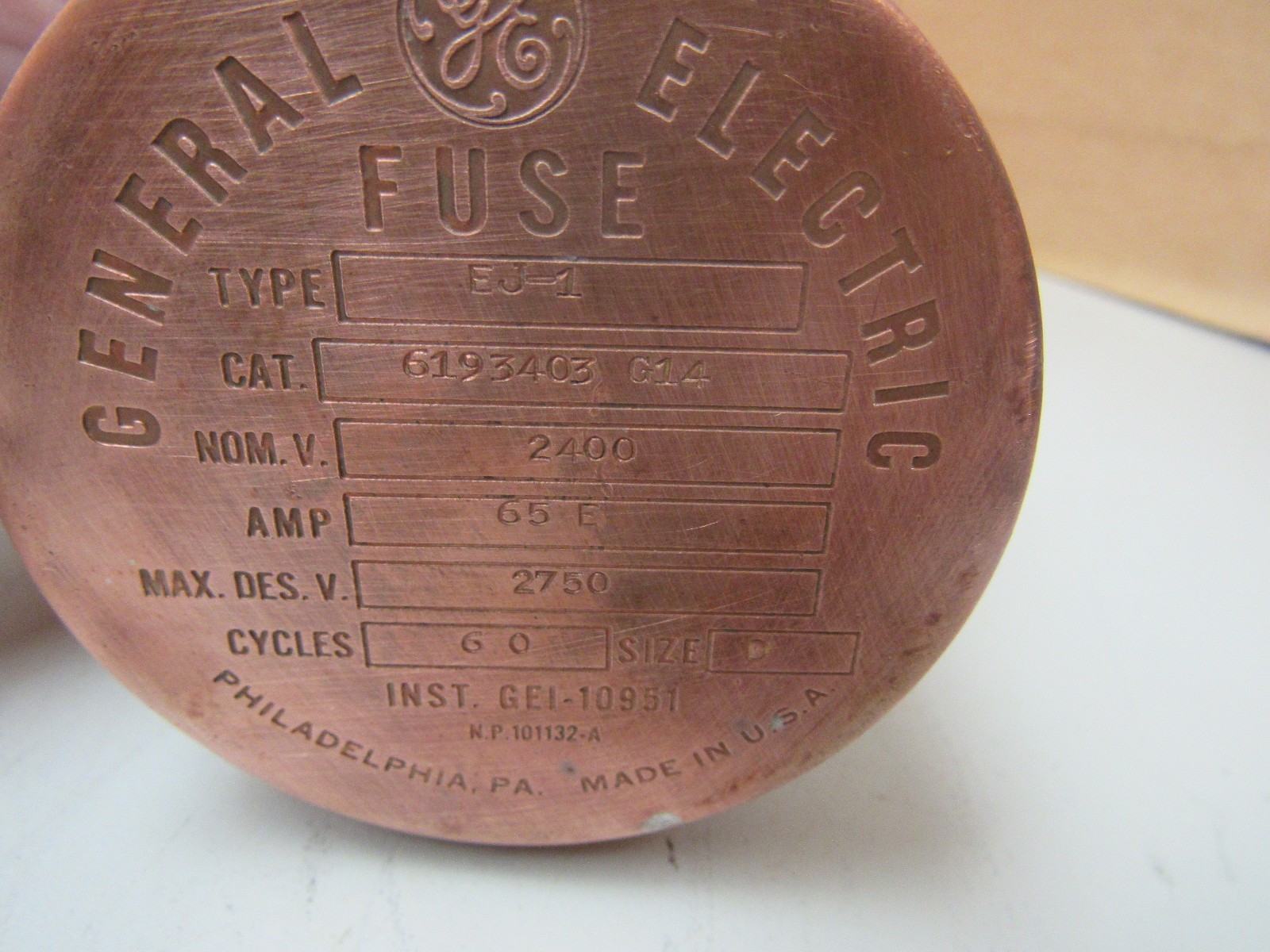 GE GENERAL ELECTRIC FUSE EJ-1 6193403 G14 2400V 65 E AMP A SIZE D | eBay