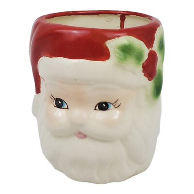 Mid-Century 1950's Ceramic Santa Head Planter Vase Holder Cup Christmas ...