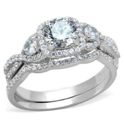 Engagement Ring Set 3.20Ct Round Cut Diamond White Gold Finish ...