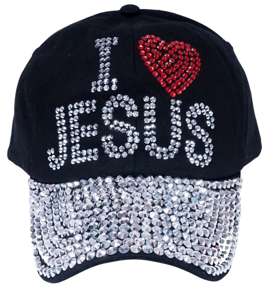 "I LOVE JESUS" Bling Rhinestones Solid Color Baseball Cap Curved Visor ...