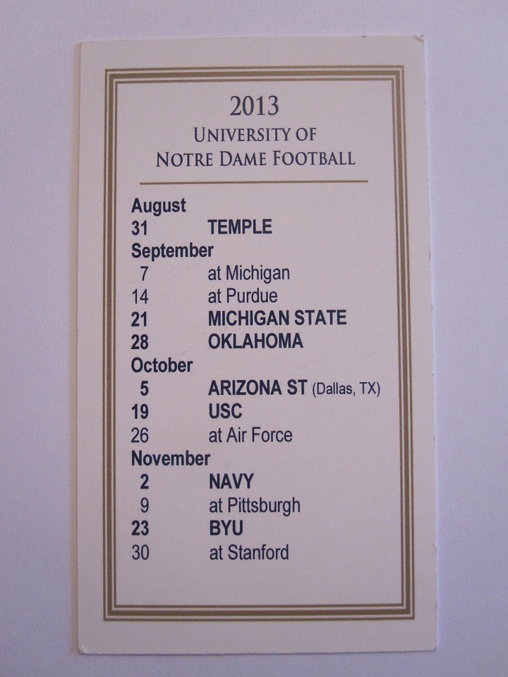 NOTRE DAME 2013 football POCKET SCHEDULE | eBay