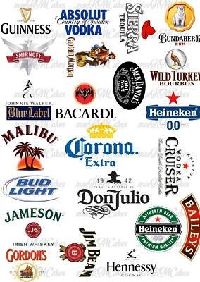 LOGO Beer Vodka Rum Whiskey Edible Cupcake Toppers Icing Sheet CAKE ...