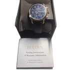 Bulova Wilton men watch Chronograph Stainless Steel blue leather strap ...