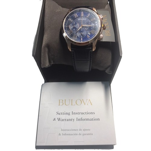Bulova Wilton men watch Chronograph Stainless Steel blue leather strap ...