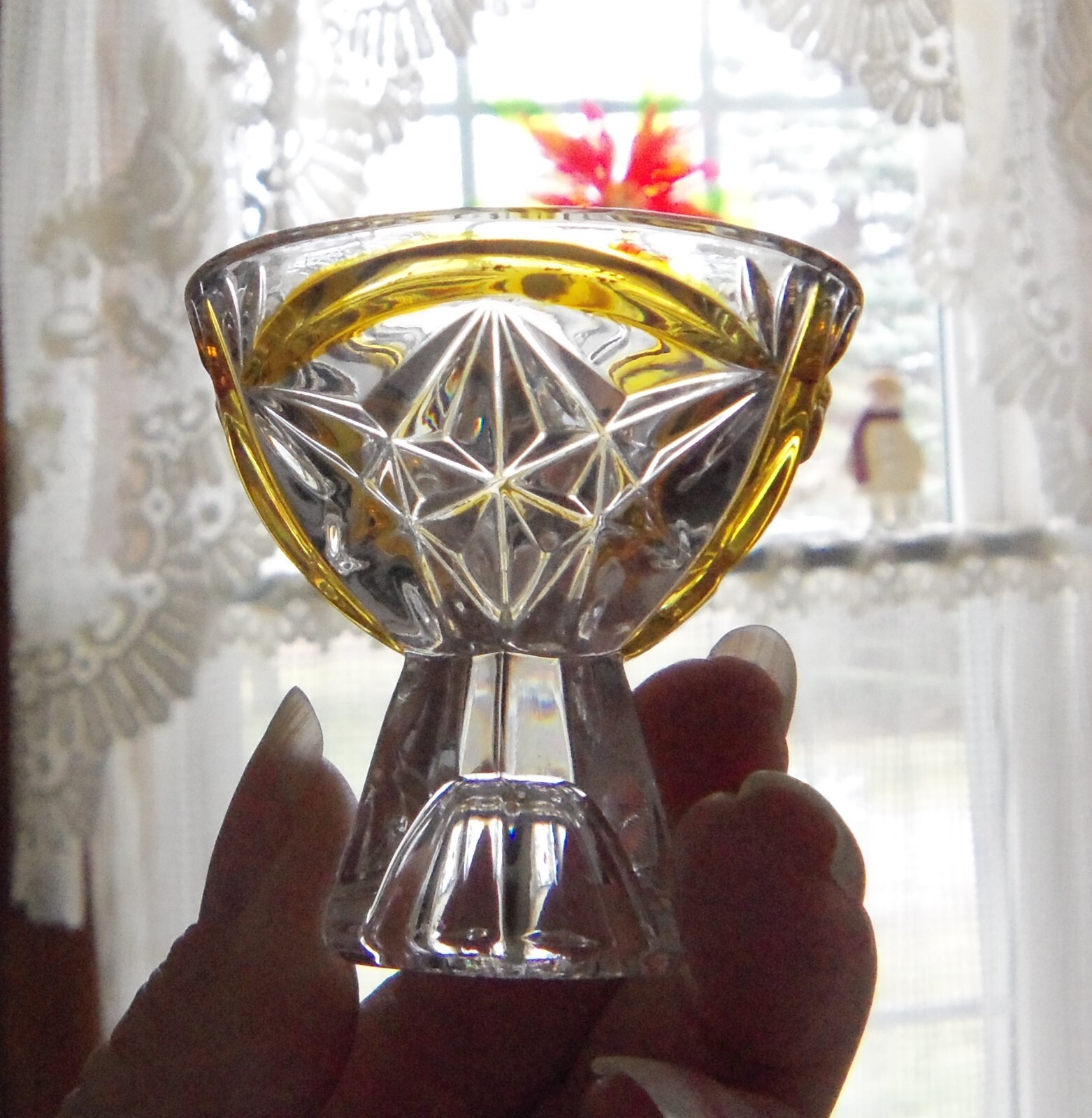 EAPG Master Pedestal SALT DIP w/Star Design & Amber Staining | eBay