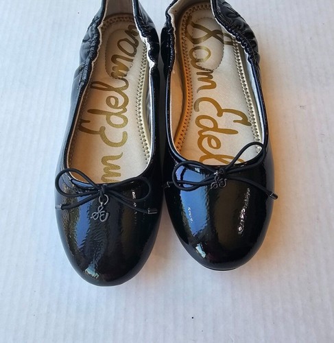 Sam Edleman Flats Girls Size 3 Ballerina Black Shine Bow Tie Logo Slip ...