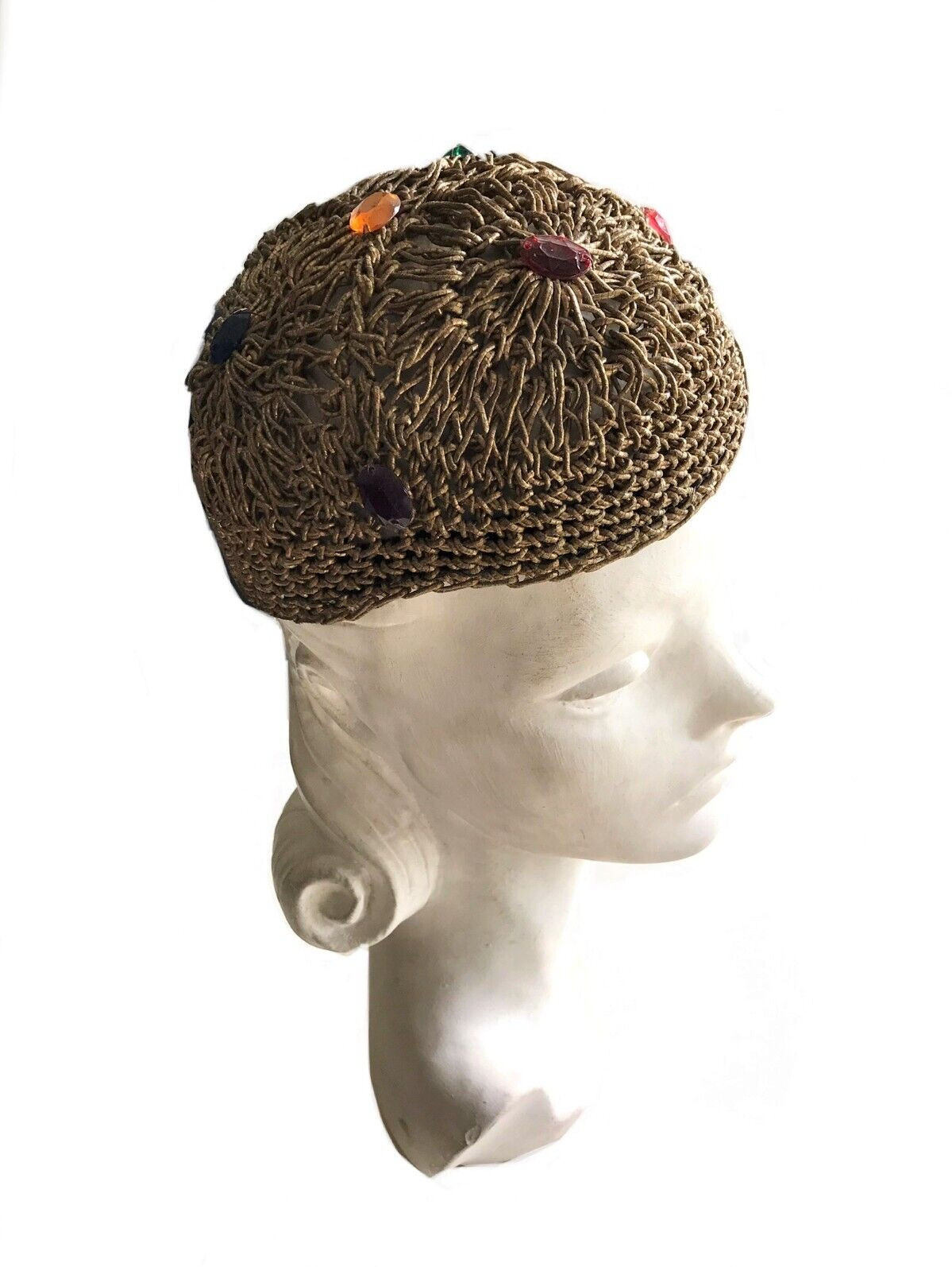 vintage 1930s gold thread cap hat Art Deco 30s 40s WW… - Gem