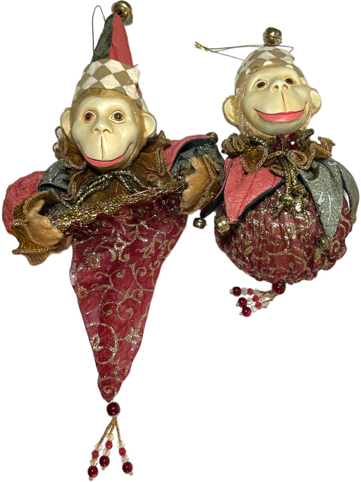 Lot of 2 Mark Roberts Flying Monkey Fabric Resin Jester Monkey Ornament ...