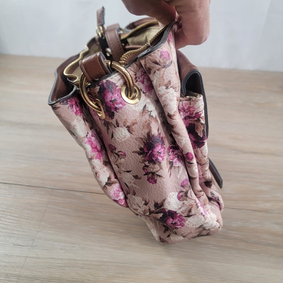 Rosetti Floral Crossbody Bag Pink Brown Faux Leather Adjustable Strap ...