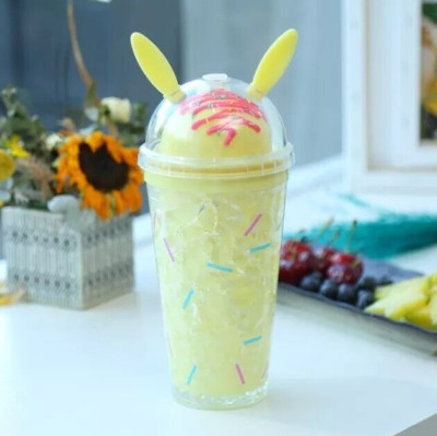 Bunny Ears Cup Frosty Mug Freeze Bottle Rabbit Insulated w Straw 15oz ...