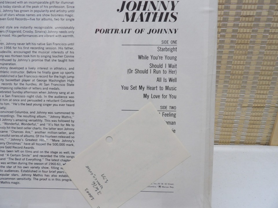 SEALED - Johnny Mathis – Portrait Of Johnny Vinyl, LP 1971 Columbia ...