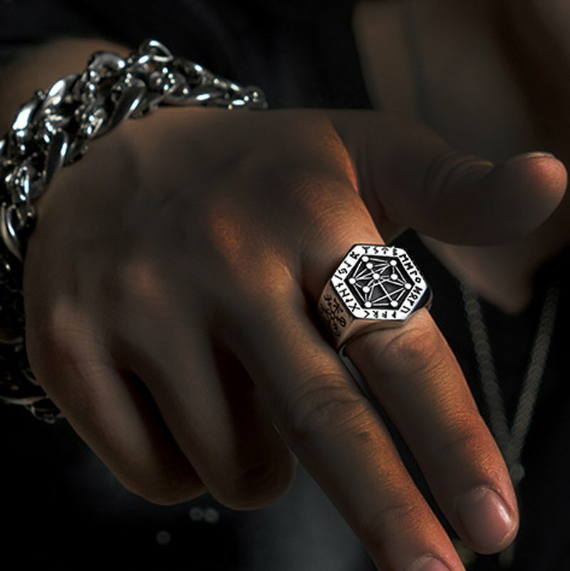 MENDEL Mens Nordic Viking Kabbalah Tree of Life Vegvisir Rune Ring Men ...