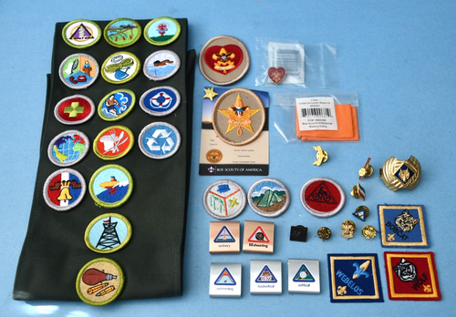 BSA ~ SASH with MERIT BADGES, PATCHES, CUB SCOUT, ASSORTED PINS | eBay