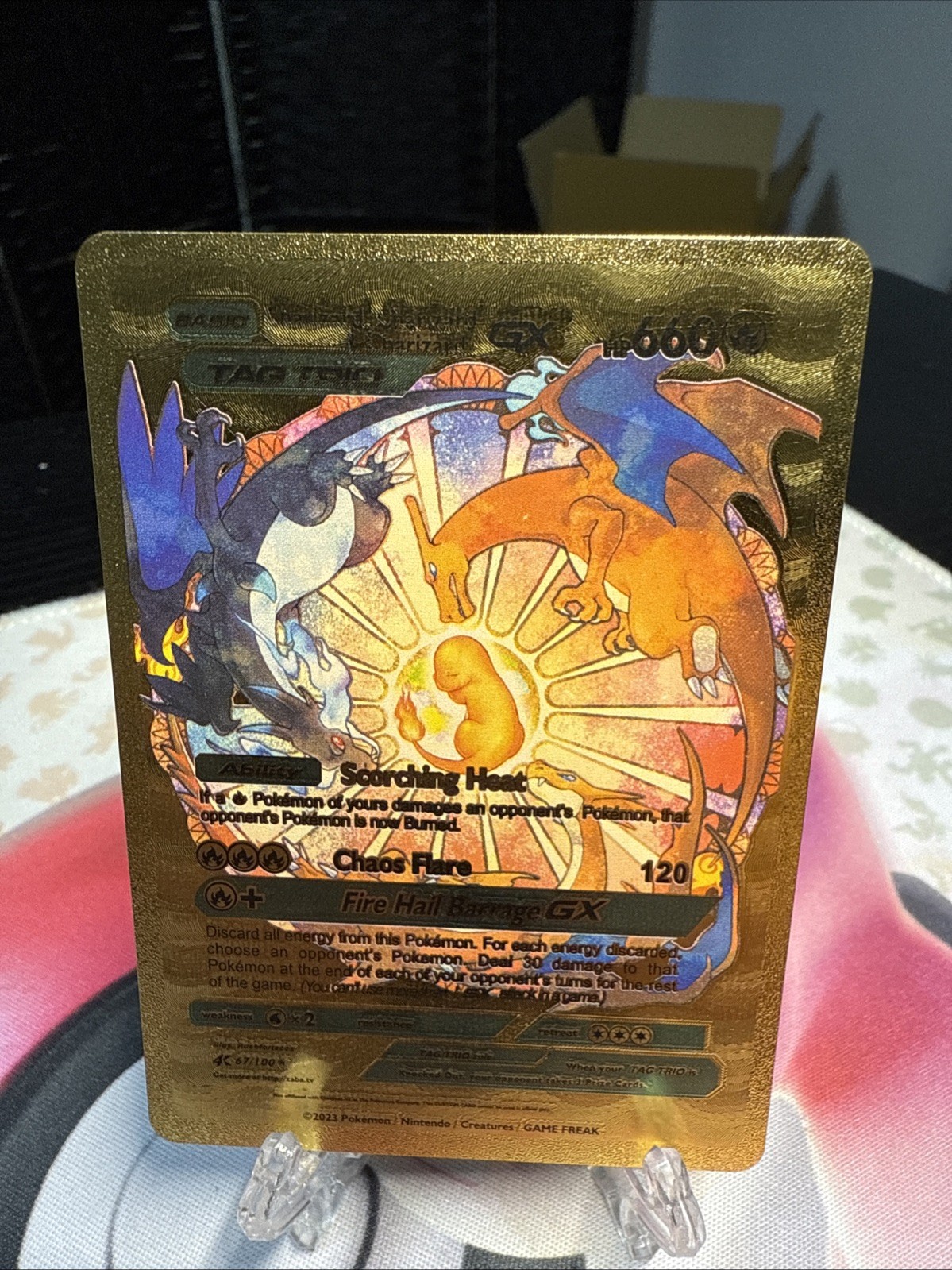 Charizard , Charizard & Charizard GX Fan Art DISPLAY Gold Foil HP660 ...