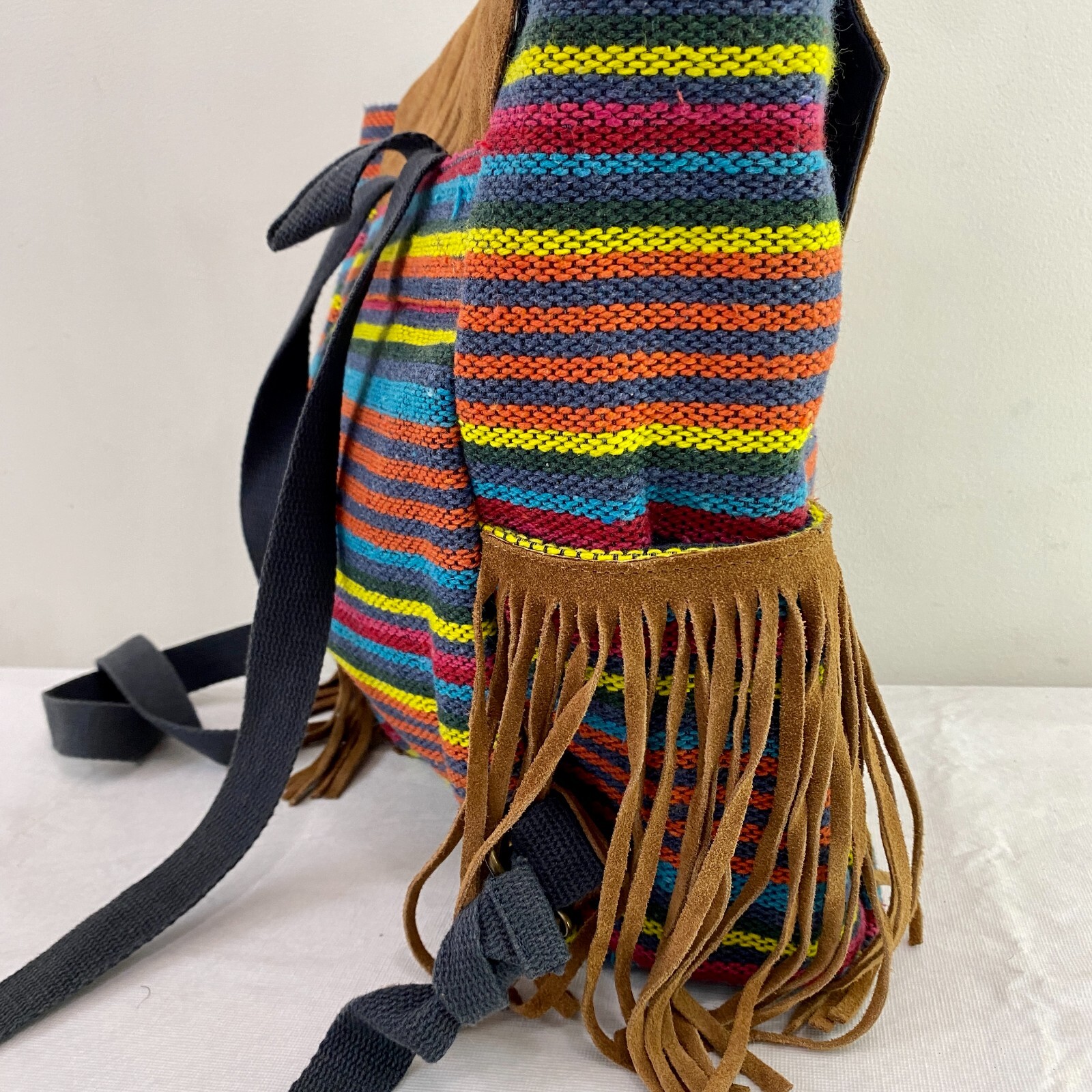 Earthbound Trading Co Backpack Purse Woven Canvas Rainbow Striped Suede ...