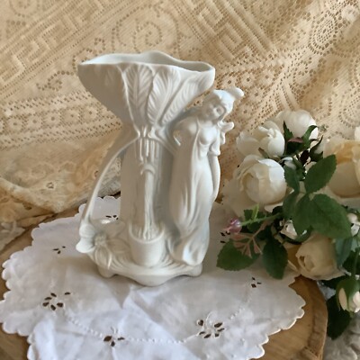 Vintage House of Goebel white bisque ceramic nymph fairy vase art ...