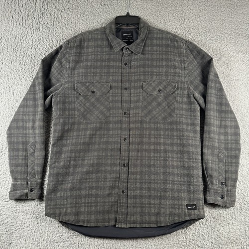 Quicksilver Flannel Jacket Mens XL Gray Black Quilt Lined Button Up ...